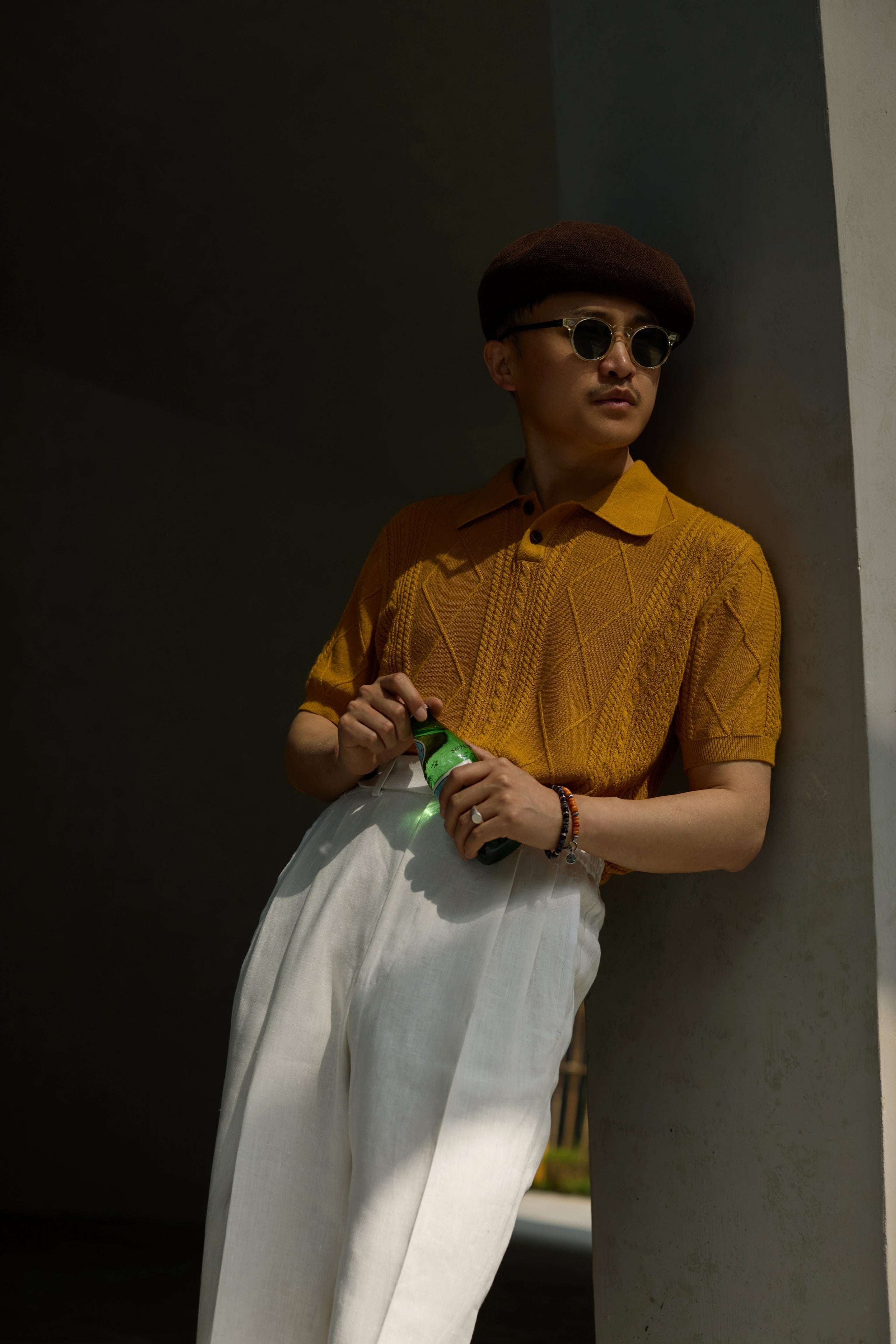 Ugentle Linen/Cotton Knitted Polo Beige Amber Gold – Yearn Shoemaker