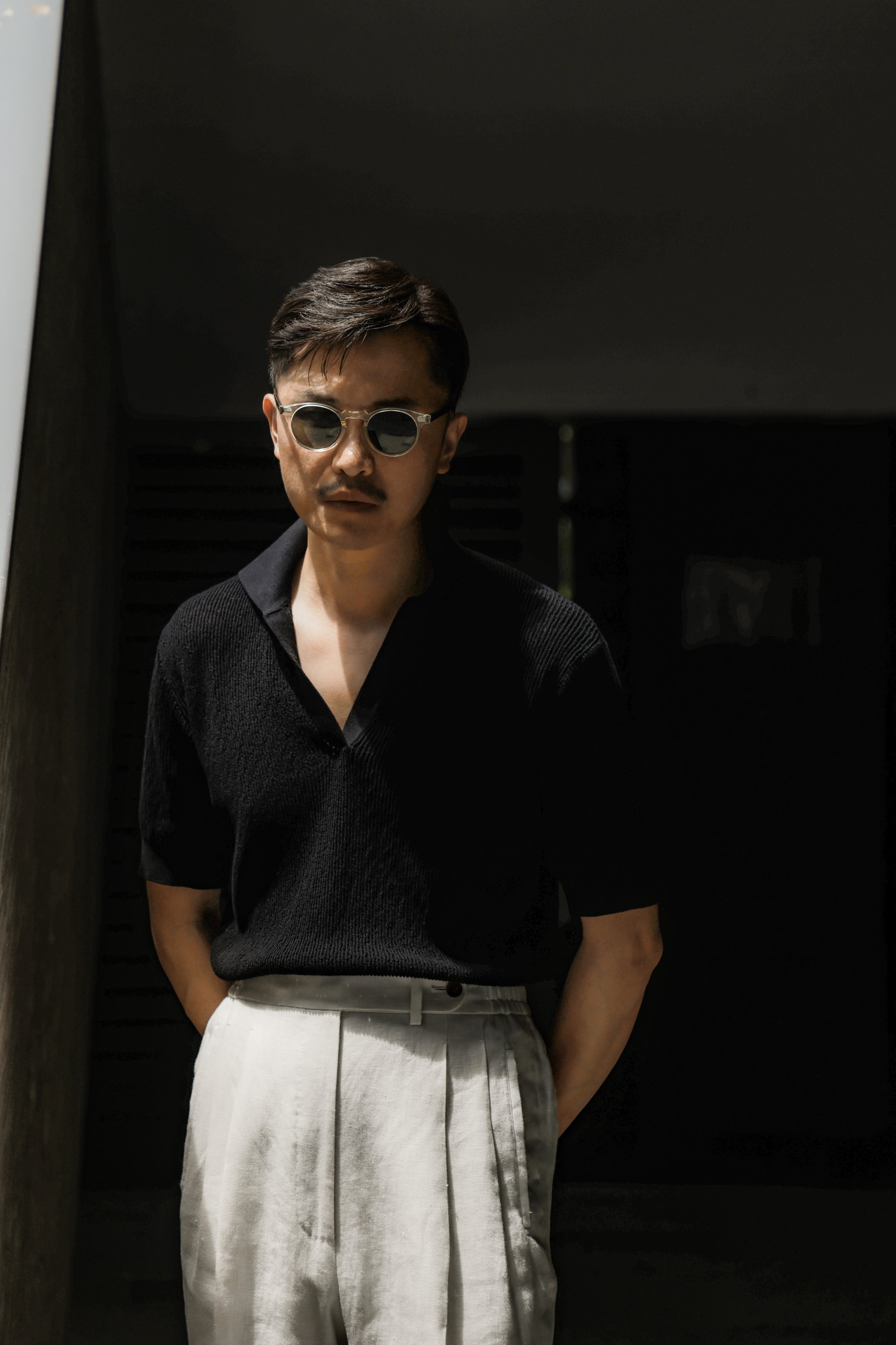 Ugentle Crochet Open Collar Cotton Knitted Polo Black – Yearn Shoemaker